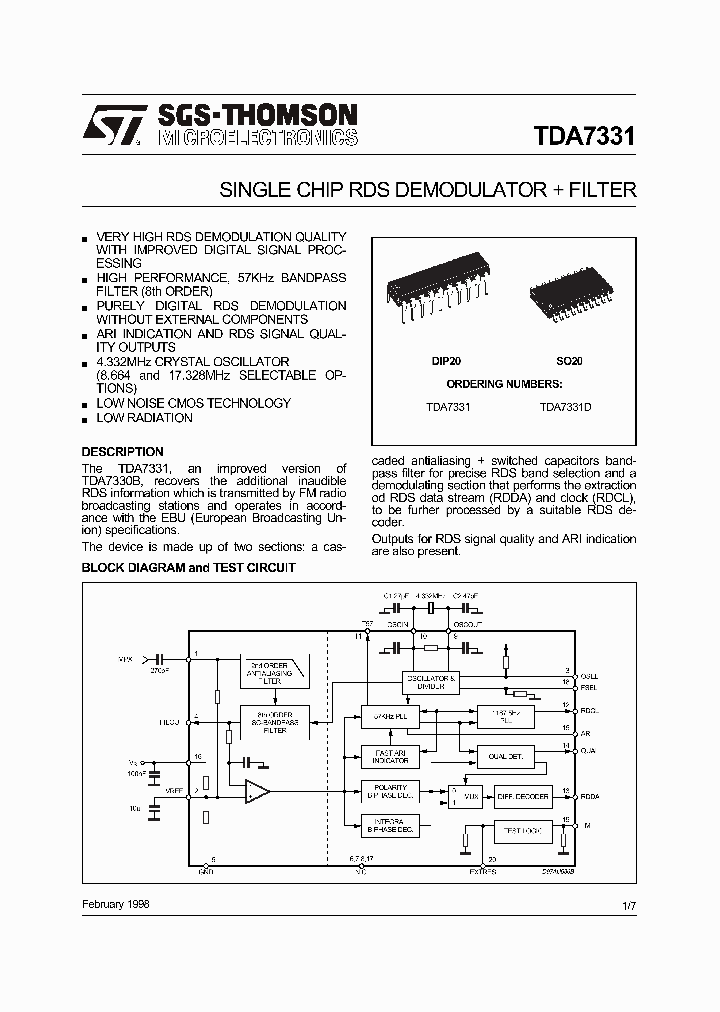 TDA7331D_240233.PDF Datasheet Download --- IC-ON-LINE