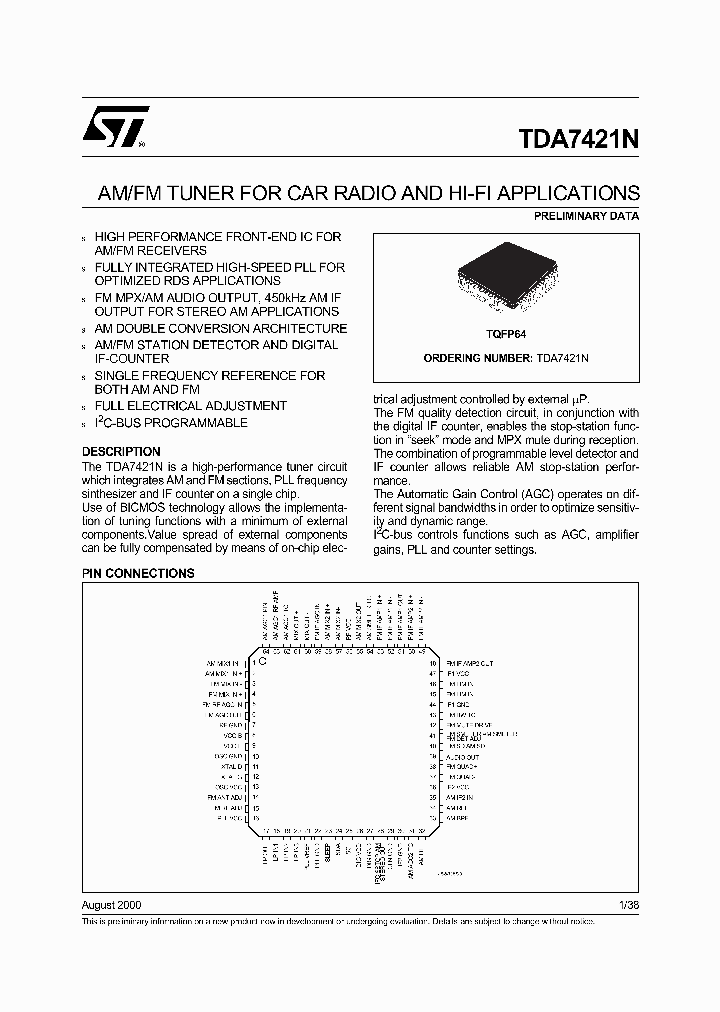TDA7421N_295821.PDF Datasheet Download --- IC-ON-LINE