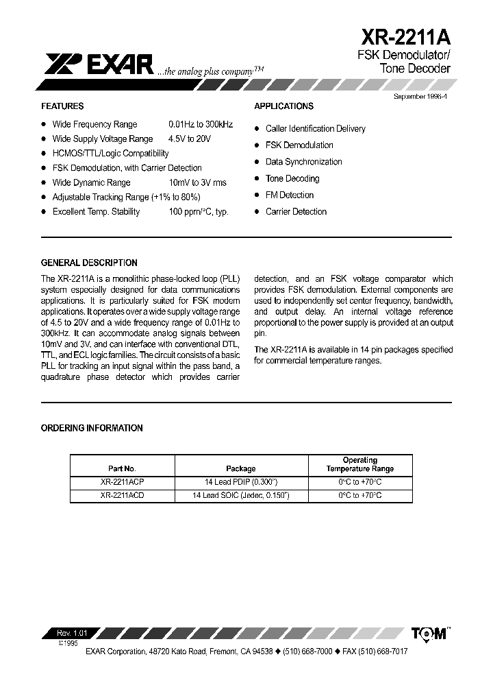 XR-2211A_273631.PDF Datasheet Download --- IC-ON-LINE