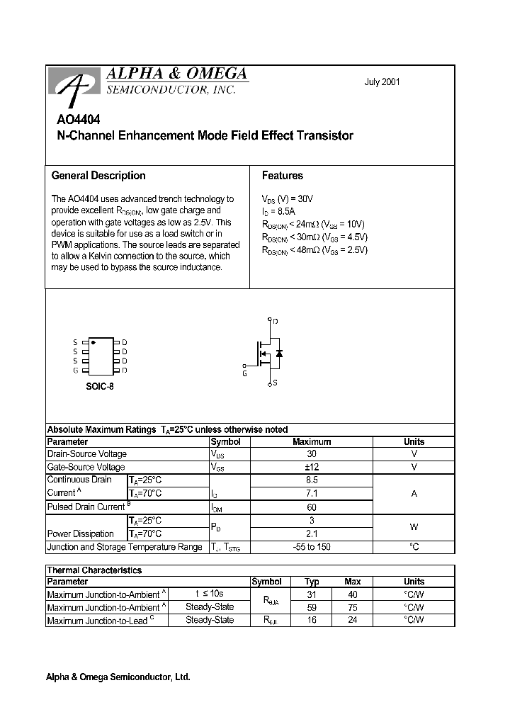 AO4404_216197.PDF Datasheet Download --- IC-ON-LINE