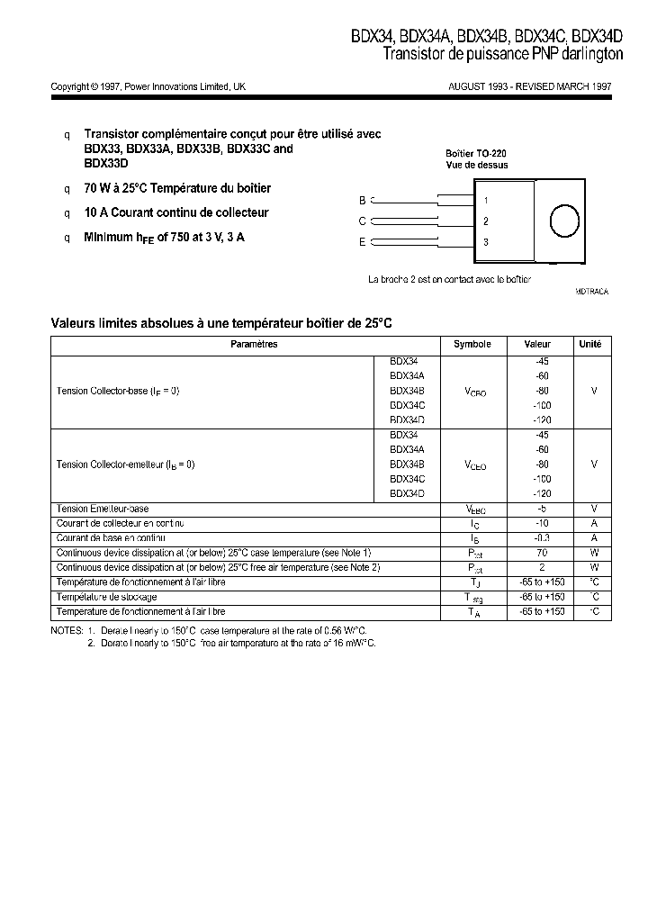 BDX34_216278.PDF Datasheet Download --- IC-ON-LINE