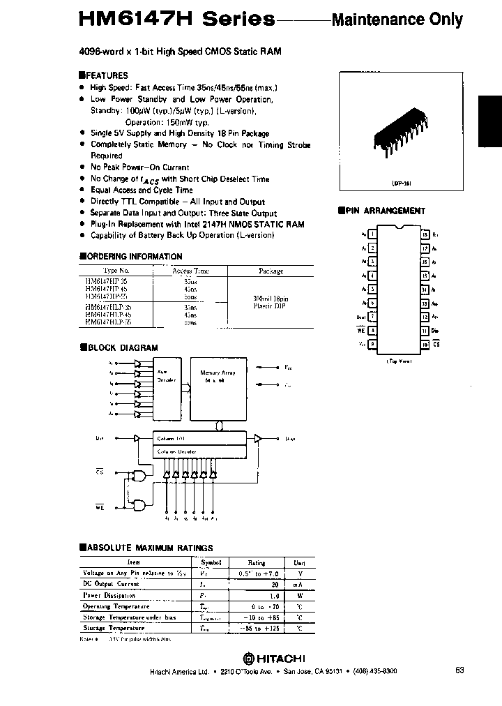 HM6147H_225400.PDF Datasheet Download --- IC-ON-LINE