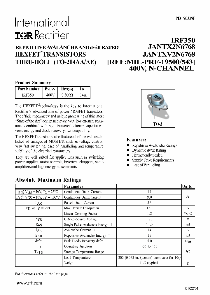 IRF350_248480.PDF Datasheet Download --- IC-ON-LINE
