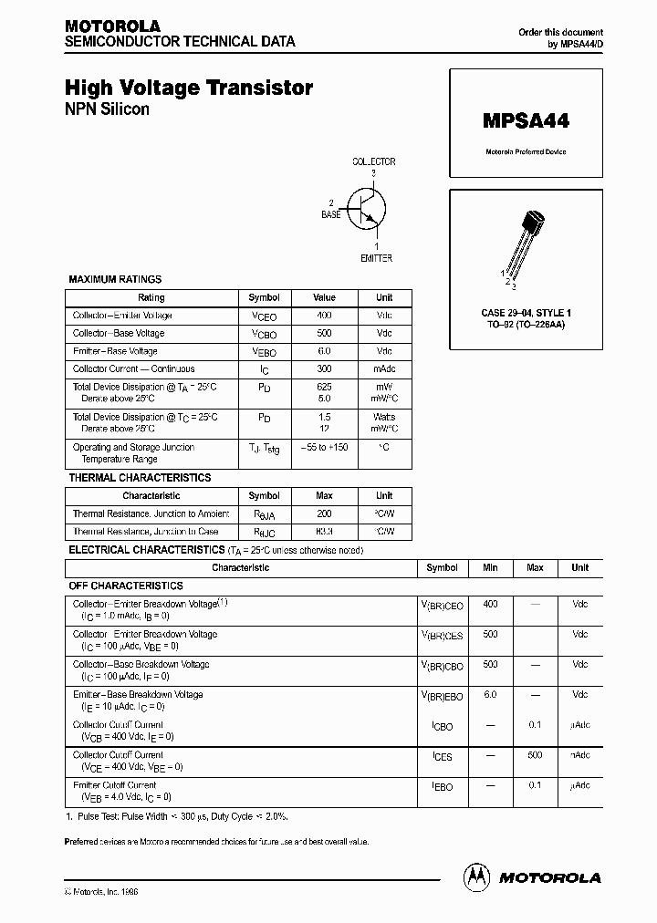 MPSA44_261987.PDF Datasheet Download --- IC-ON-LINE