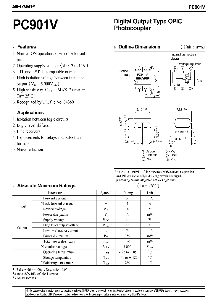 PC901V_237972.PDF Datasheet Download --- IC-ON-LINE