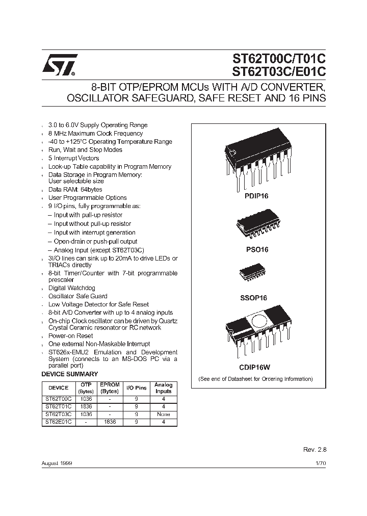 ST62T00C_259907.PDF Datasheet Download --- IC-ON-LINE