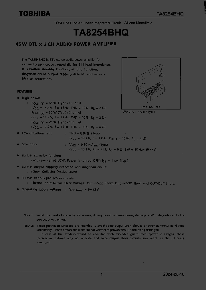 TA8254BHQ_240763.PDF Datasheet Download --- IC-ON-LINE