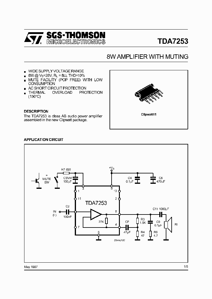 TDA7253_267715.PDF Datasheet Download --- IC-ON-LINE