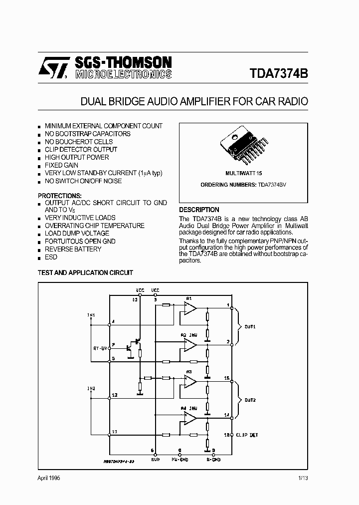 TDA7374_216317.PDF Datasheet Download --- IC-ON-LINE