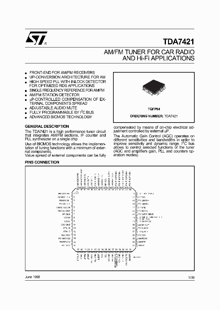 TDA7421_224264.PDF Datasheet Download --- IC-ON-LINE