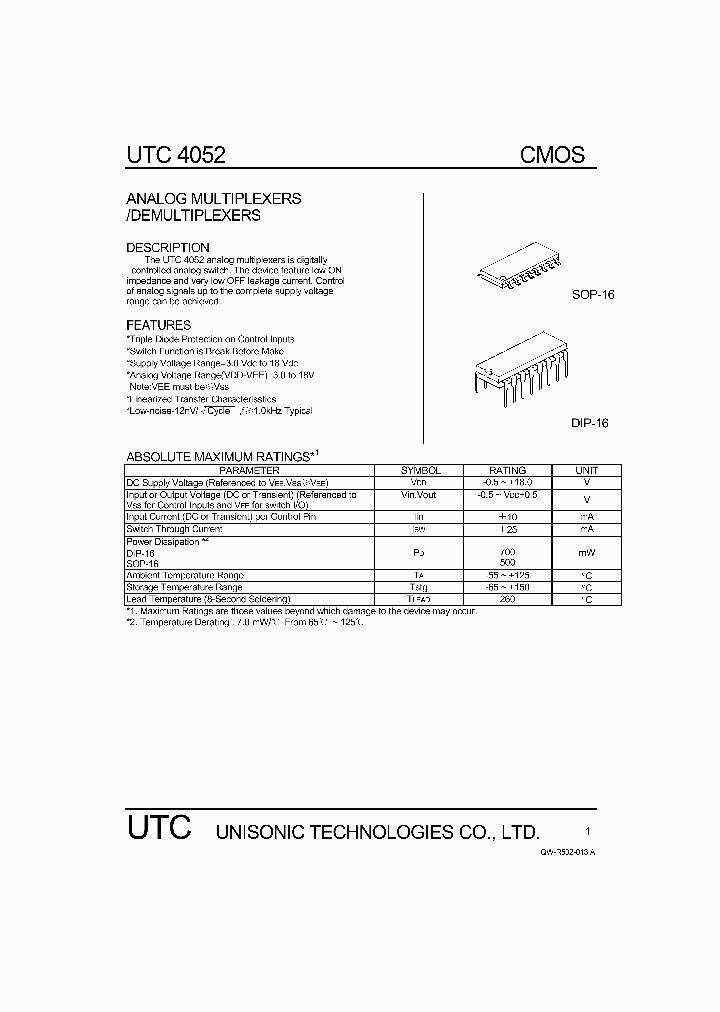 UTC4052_236022.PDF Datasheet Download --- IC-ON-LINE
