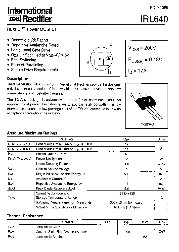 IRL640_229255.PDF Datasheet Download --- IC-ON-LINE