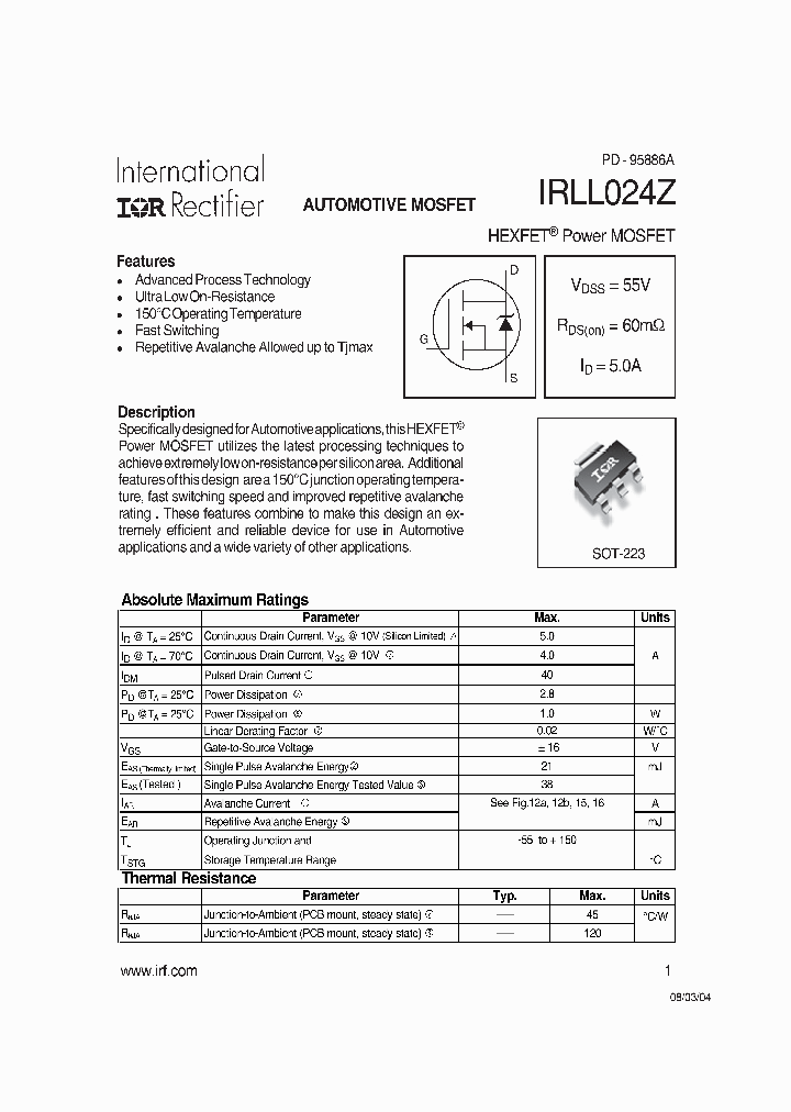 IRLL024Z_235727.PDF Datasheet Download --- IC-ON-LINE