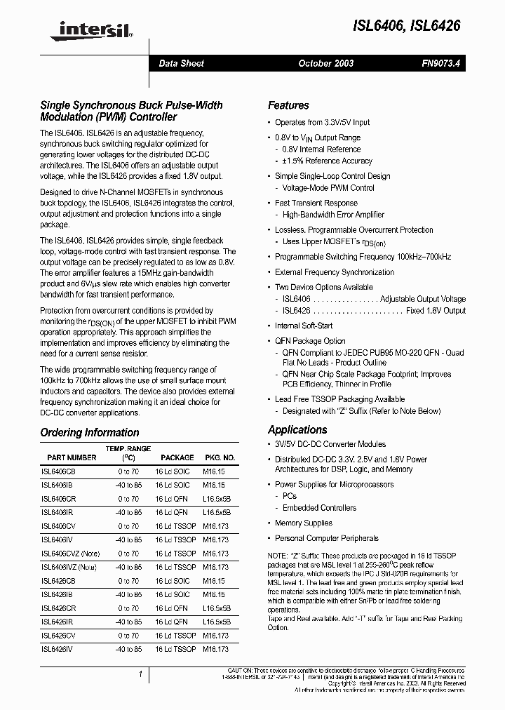 ISL6406_174427.PDF Datasheet Download --- IC-ON-LINE