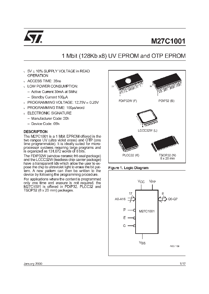 M27C1001_77920.PDF Datasheet Download --- IC-ON-LINE