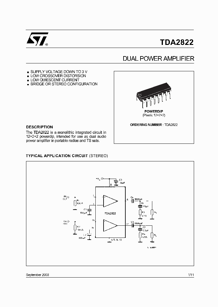 TDA2822_177191.PDF Datasheet Download --- IC-ON-LINE