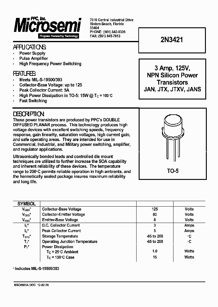 2N3421_312221.PDF Datasheet Download --- IC-ON-LINE