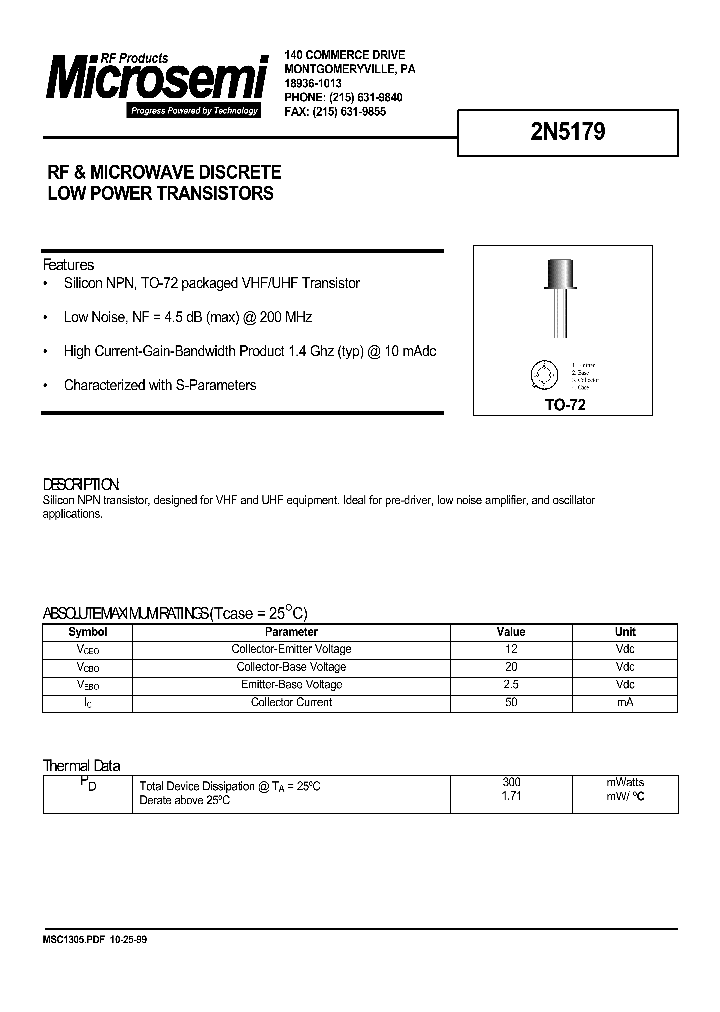 2N5179_359743.PDF Datasheet Download --- IC-ON-LINE