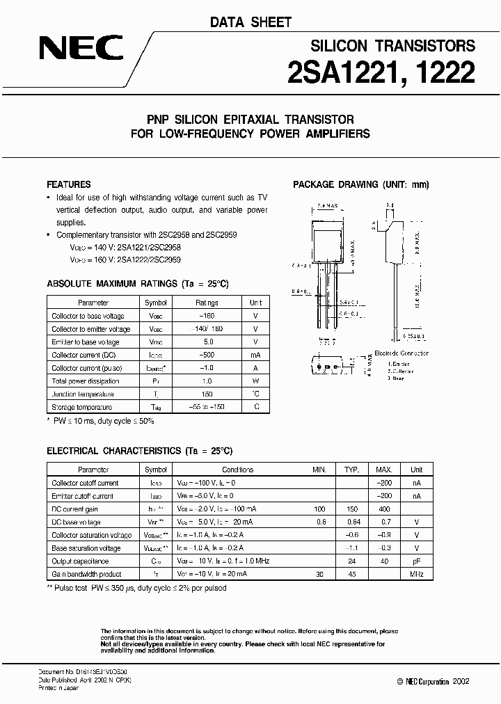 2SA1221_321891.PDF Datasheet Download --- IC-ON-LINE