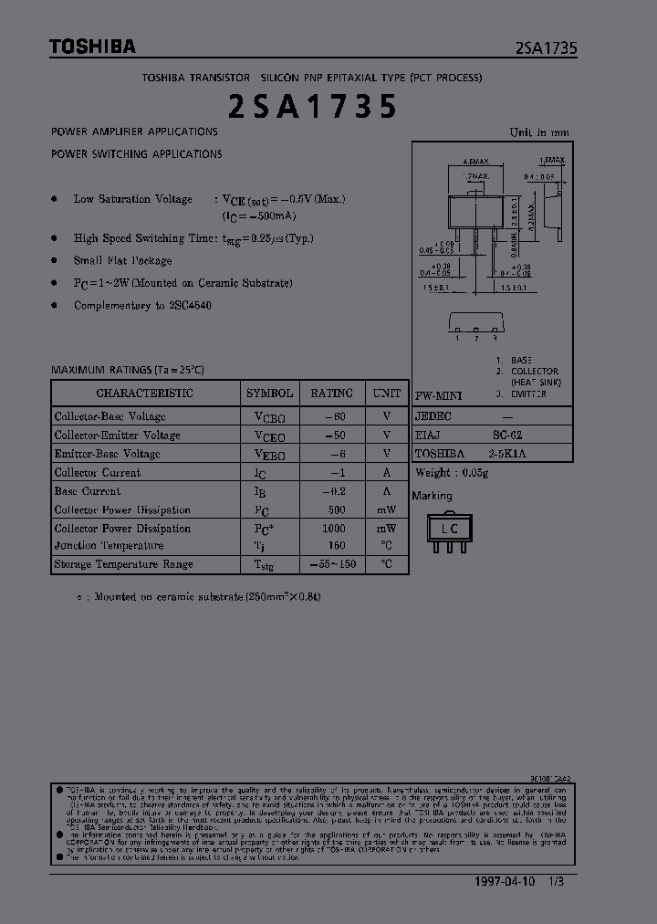 2SA1735_323824.PDF Datasheet Download --- IC-ON-LINE