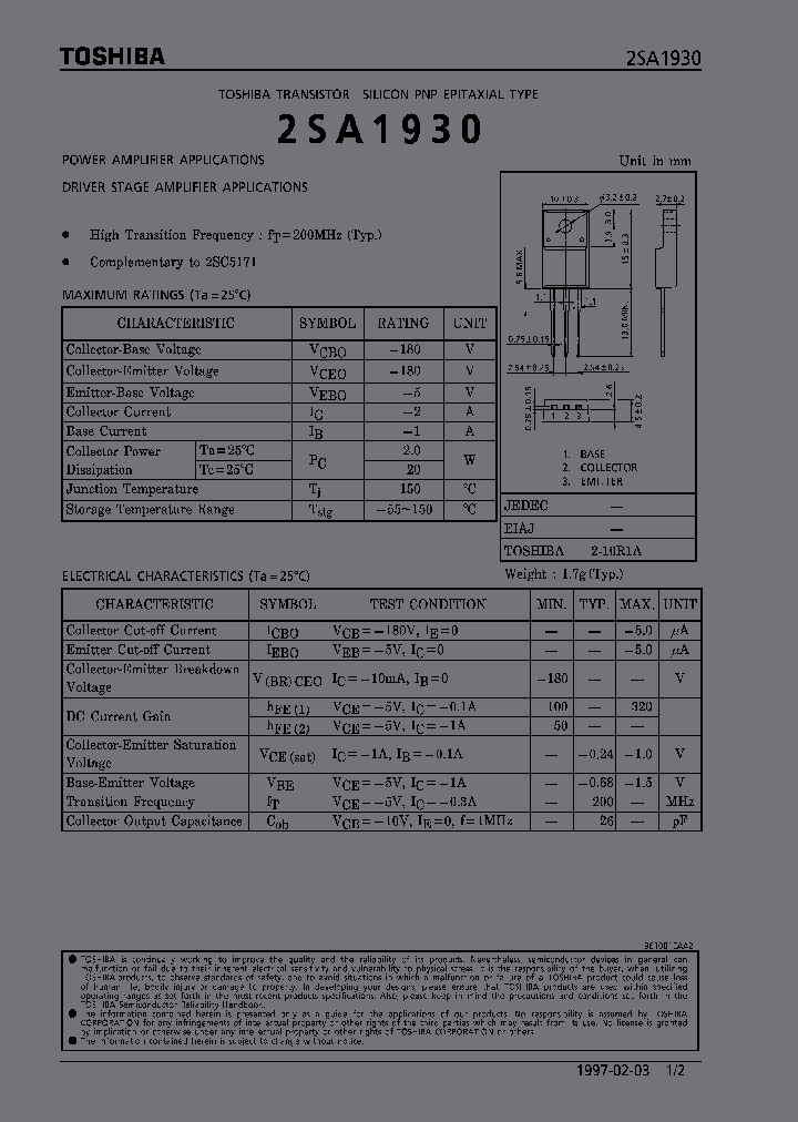 2SA1930_235108.PDF Datasheet Download --- IC-ON-LINE