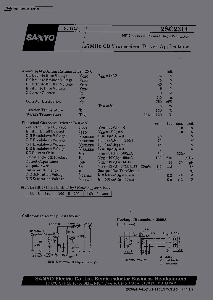 2SC2314_185314.PDF Datasheet Download --- IC-ON-LINE