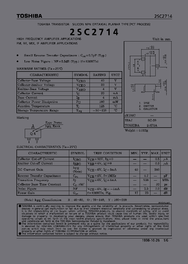 2SC2714_180461.PDF Datasheet Download --- IC-ON-LINE