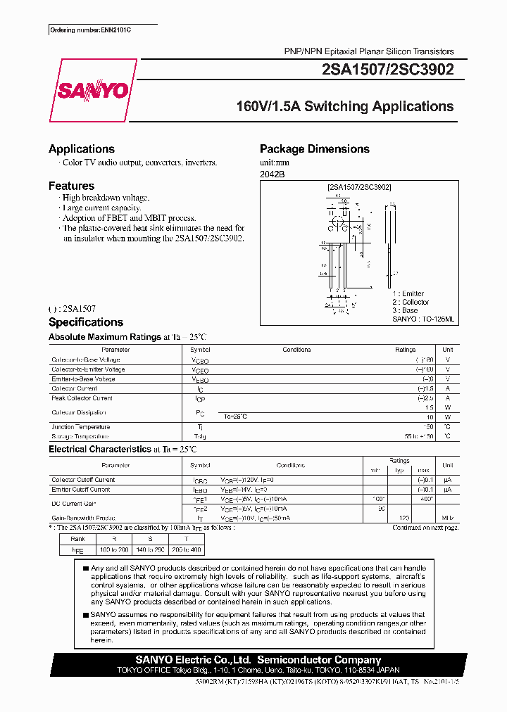 2SA1507_286435.PDF Datasheet Download --- IC-ON-LINE