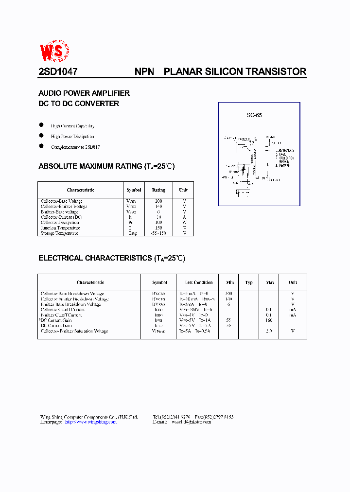 2SD1047_360397.PDF Datasheet Download --- IC-ON-LINE