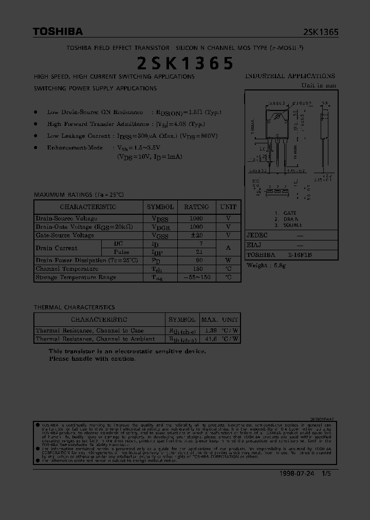 2SK1365_341791.PDF Datasheet Download --- IC-ON-LINE
