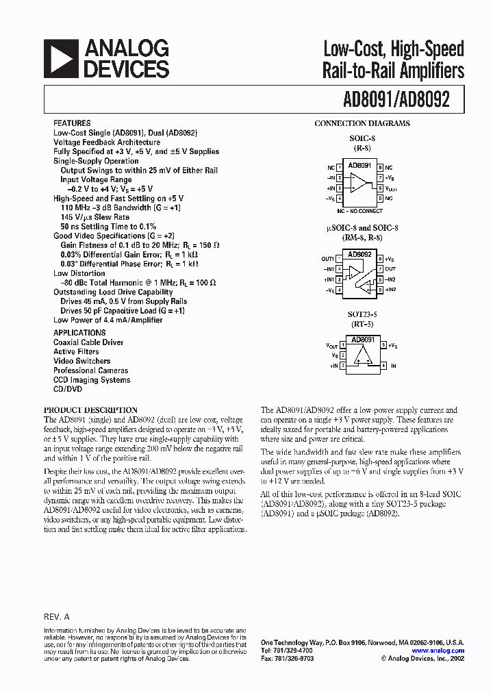 AD8091_334766.PDF Datasheet Download --- IC-ON-LINE
