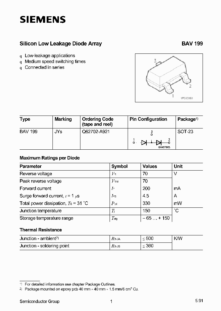 BAV199_358737.PDF Datasheet Download --- IC-ON-LINE