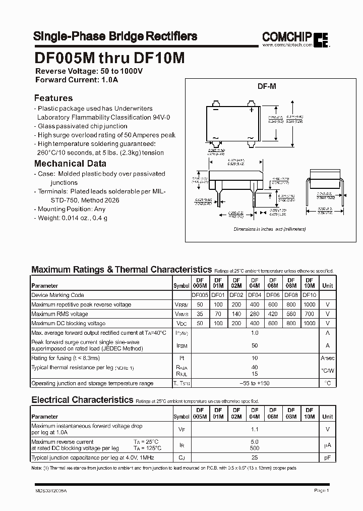 DF005M_312014.PDF Datasheet Download --- IC-ON-LINE
