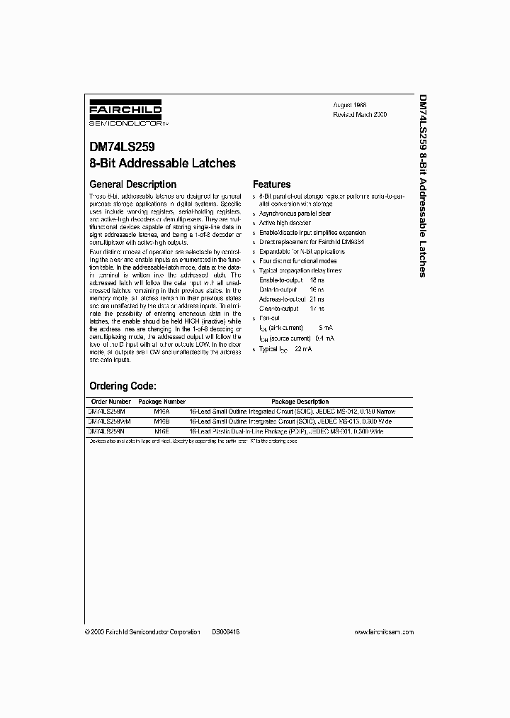 DM74LS259_383480.PDF Datasheet Download --- IC-ON-LINE