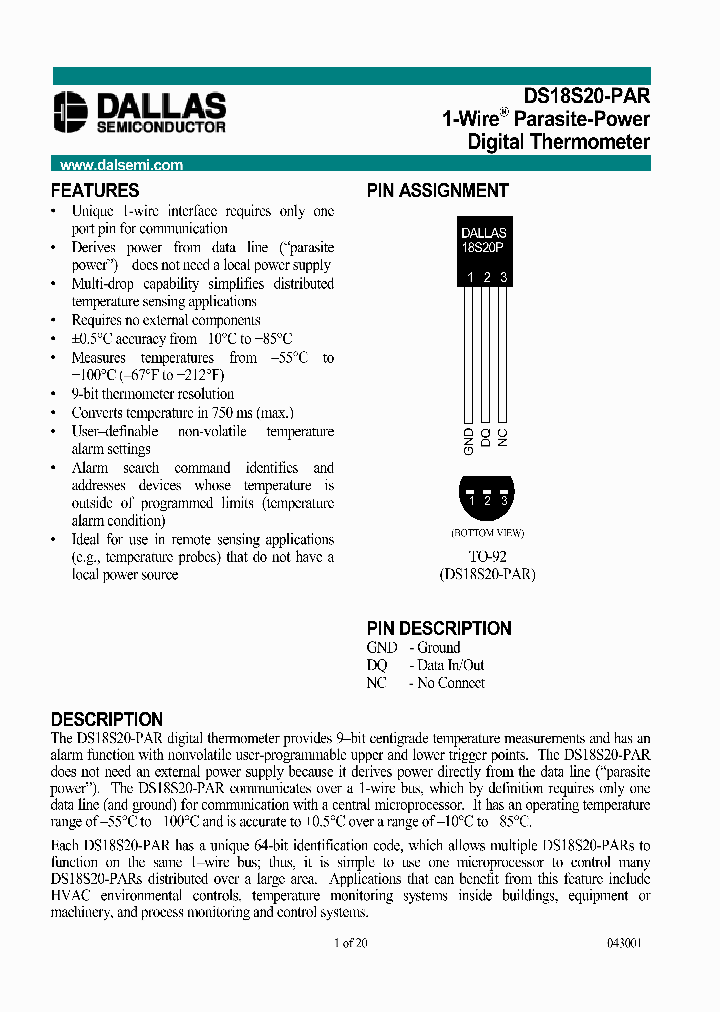 DS18S20-PAR_198037.PDF Datasheet Download --- IC-ON-LINE