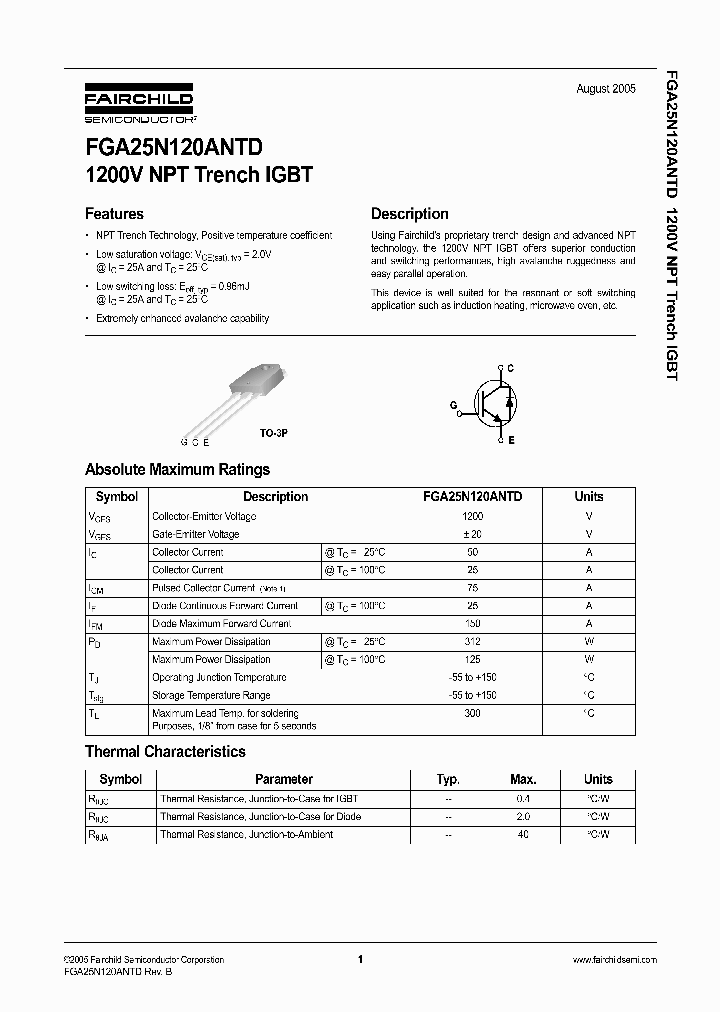FGA25N120ANTD_198661.PDF Datasheet Download --- IC-ON-LINE