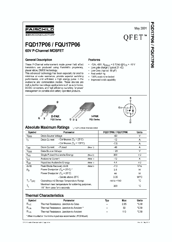 FQD17P06_268635.PDF Datasheet Download --- IC-ON-LINE