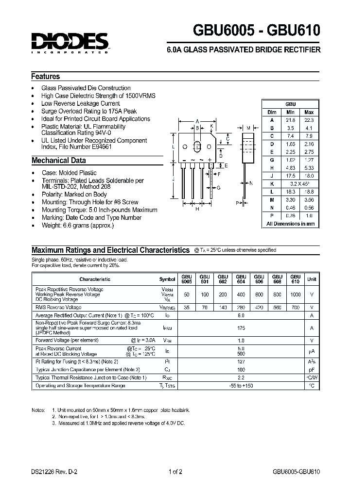 GBU610_370771.PDF Datasheet Download --- IC-ON-LINE