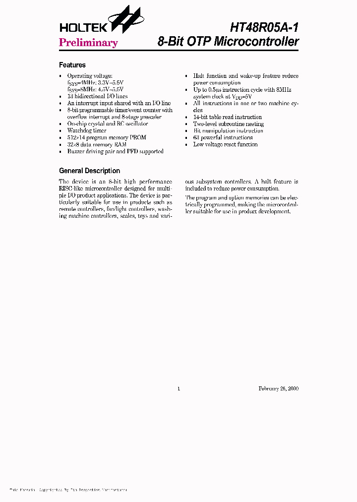 HT48R05A-1_346102.PDF Datasheet Download --- IC-ON-LINE