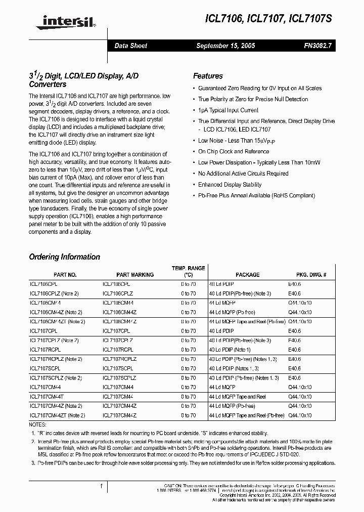 ICL7106CPL_314845.PDF Datasheet Download --- IC-ON-LINE