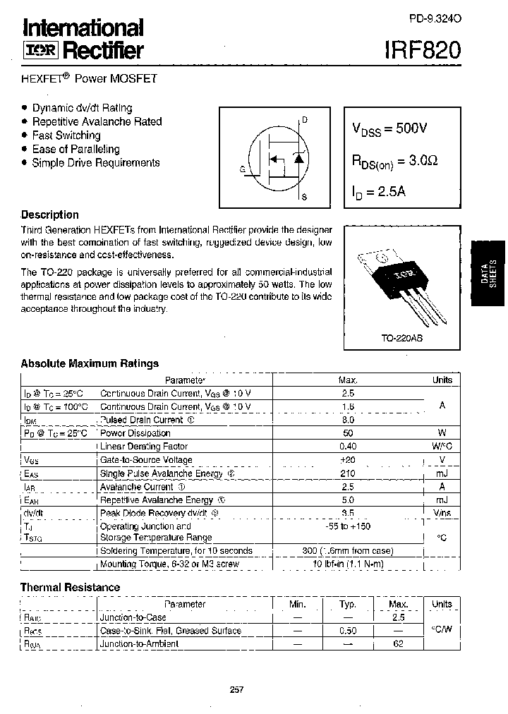 IRF820_342357.PDF Datasheet Download --- IC-ON-LINE