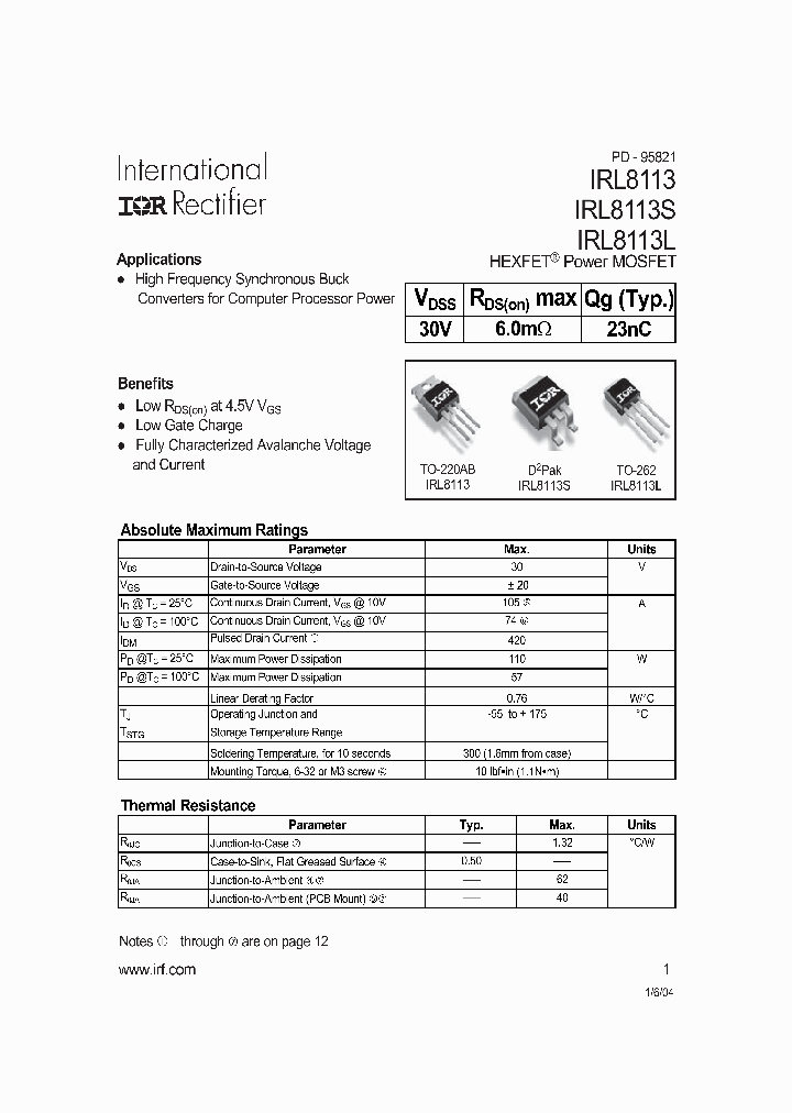 IRL8113_355691.PDF Datasheet Download --- IC-ON-LINE