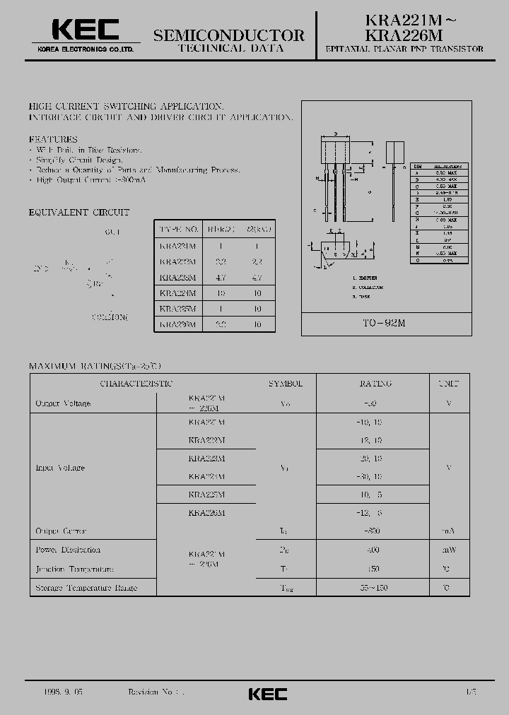 KRA226M_138183.PDF Datasheet Download --- IC-ON-LINE