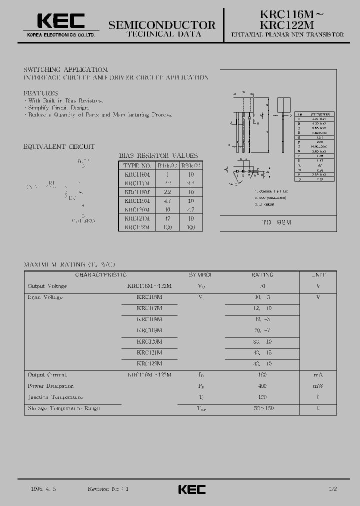 KRC119M_111389.PDF Datasheet Download --- IC-ON-LINE