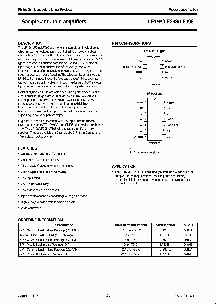 LF398D_141616.PDF Datasheet Download --- IC-ON-LINE