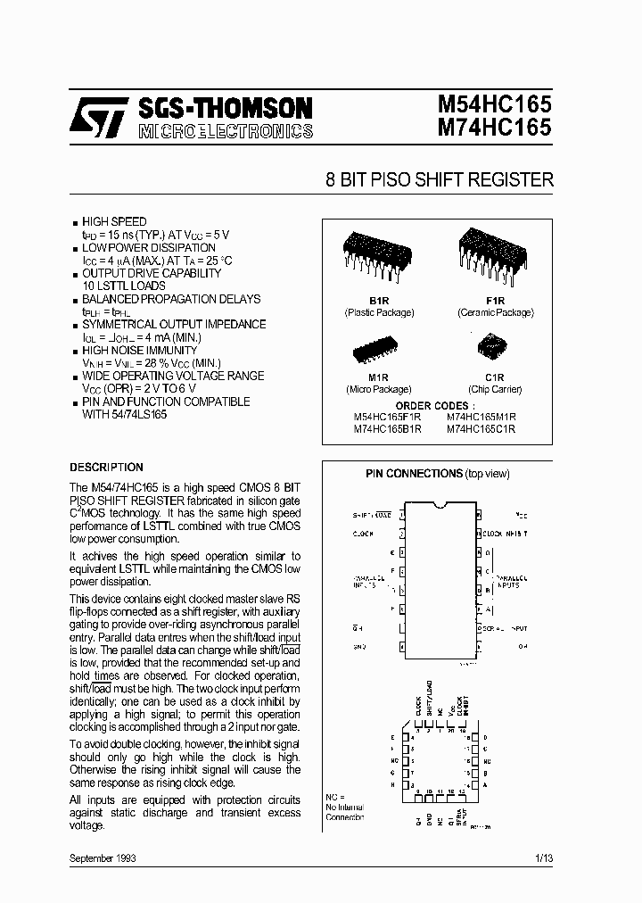 M74HC165_276851.PDF Datasheet Download --- IC-ON-LINE