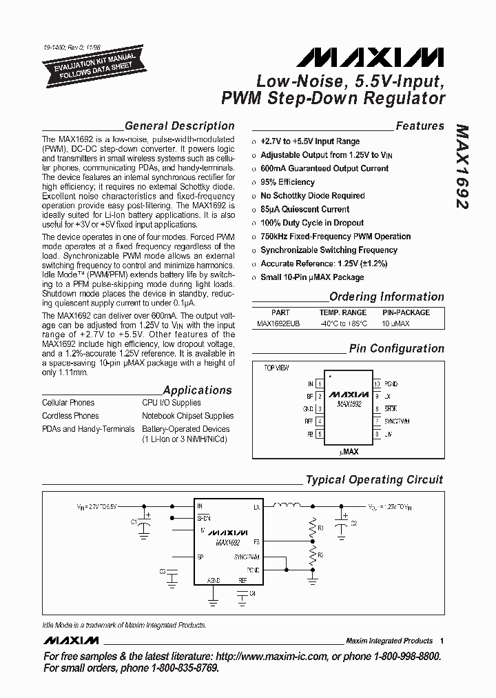 MAX1692_27590.PDF Datasheet Download --- IC-ON-LINE