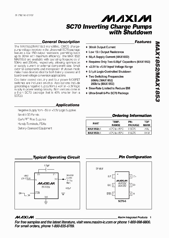 MAX1852_247447.PDF Datasheet Download --- IC-ON-LINE