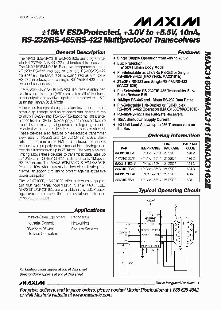 MAX3160E_342126.PDF Datasheet Download --- IC-ON-LINE
