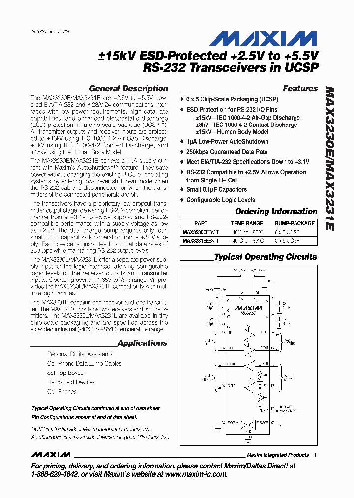 MAX3231EEBV-T_378479.PDF Datasheet Download --- IC-ON-LINE